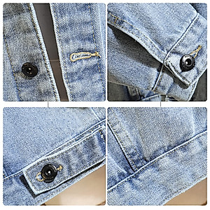 DOSLAVIDA Men's Distressed Denim Jacket Unisex Button Down Jean Coat Casual Long Sleeve Trucker Hooded Jackets Outwear