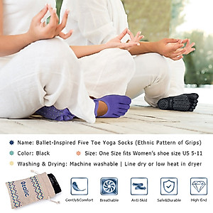 Ozaiic Yoga Socks for Women with Grips, Non-Slip Five Toe Socks for Pilates, Barre, Ballet, Fitness