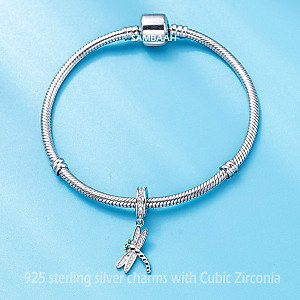 Sambaah Dragonfly Charm Sterling Silver Lucky Dragonfly Charm Pendant Insect Charm Platinum Plating with Cubic Zirconia for Women Bracelets Necklaces