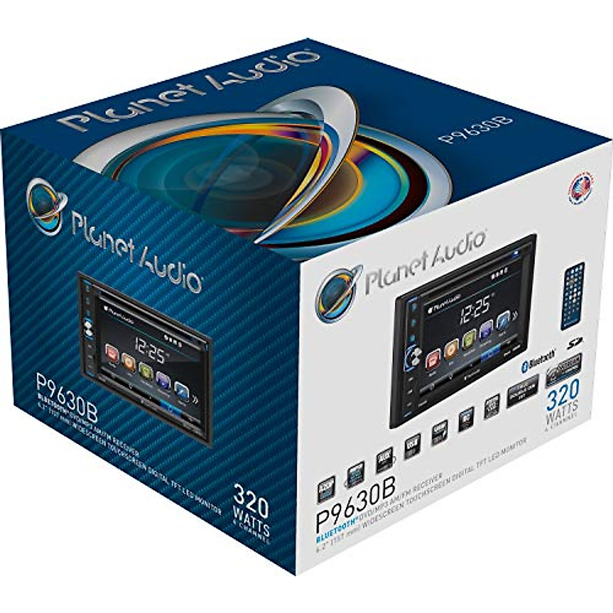 Planet Audio P9630B Car DVD Player - Double Din, Bluetooth Audio and Hands-Free Calling, 6.2 Inch LCD Touchscreen Monitor, MP3 Player, CD, DVD, WMA, USB, SD, AUX In, AM/FM Radio Receiver