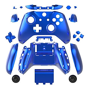 Replacement Full Housing Shell Faceplates Cover Plating Case with Bumper Trigger ABXY Button RT LT RB LB Dpad Buttons Set for Xbox One Slim for Xbox One S Controller (Chrome Blue)
