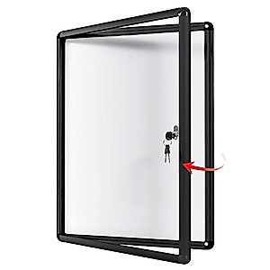 Swansea Enclosed Notice Board Magnetic Bulletin Boards for Office,Black Frame,with Locking Door 26x20inch(4XA4）