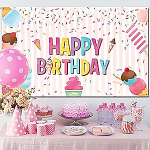 Ice Cream Birthday Party Backdrop Decorations Sweet Summer Ice Cream Party Favors for Kids Girls Boys Themed Happy Birthday Banner Baby Photography Background Photo Booth 70.8 x 43.3 inch