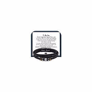 Memgift Leather Bracelet for Son Black Braided Leather Cuff Bracelet with Clasp Handmade Mens Jewelry Bracelet Leather Wristband Inspirational Bracelet Gift for Graduation Love You Forever