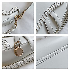 Women Saddle Shoulder Bag Leather Shoulder Bag Knit Underarm Crossbody Bag Vintage Satchel Handbags