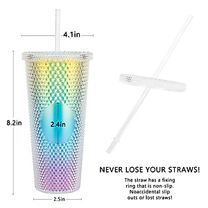 Luxfuel 24oz DIY Studded Tumbler with Lid and Straw,Reusable Plastic Acrylic Cup,Double Walled Iridescent Travel Tumbler for Iced Coffee,Cold Water,Smoothie,Wide Mouth,Spill Proof,100% BPA Free -2Pack