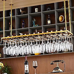 Wine Stemware Racks, Ceiling Hanging Wine Glass Holder, Wine Bottle Holder, Metal Wine Goblet Rack for Restaurants Kitchens Bar Storage Display Shelf, Gold (Size : 80×35cm(32×14inc