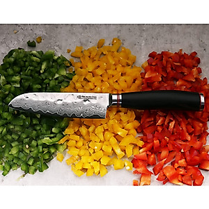 YOUSUNLONG Santoku Knife 5 inch Cutlery Knives Japanese 67 Layers Hammered Damascus Steel with Natural Leadwood