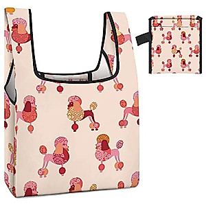 Poodle Pattern Printed Reusable Grocery Bag with Handle Foldable Shopping Tote Bags Portable for Supermarket Camping