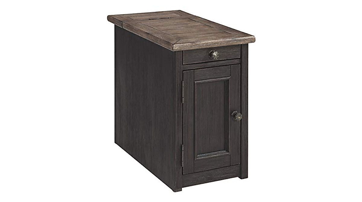 Rustic Chair Side End Table with USB & Tray - Ashley