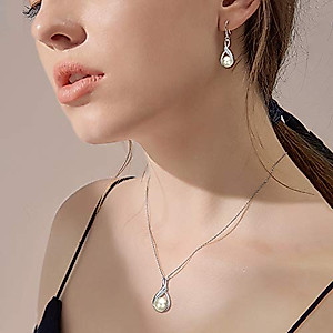 EleQueen 925 Sterling Silver CZ Freshwater Cultured Pearls Bridal Pendant Necklace Earrings Wedding Jewelry Sets, Valentine's Day/Mother's Day/Christmas Jewelry Gift for Girlfriend/Mom