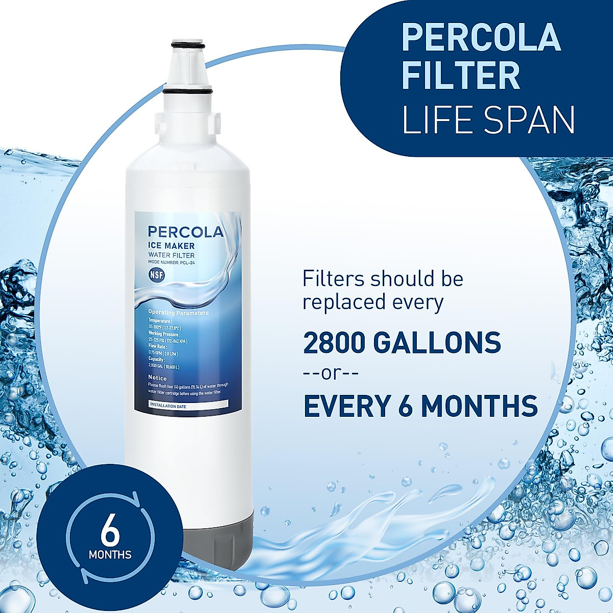 PERCOLA Sub-Zero 7012333/7042803 & Manitowoc K00374/K00374001 Ice Maker Water Filter, Compatible with Sub-Zero UC-15I Ice Maker, Manitowoc AR-2800/ SM-50 Ice Maker (3 Pack)