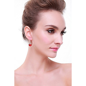 Crystal French Wire Dangle Drop Earrings (Red)