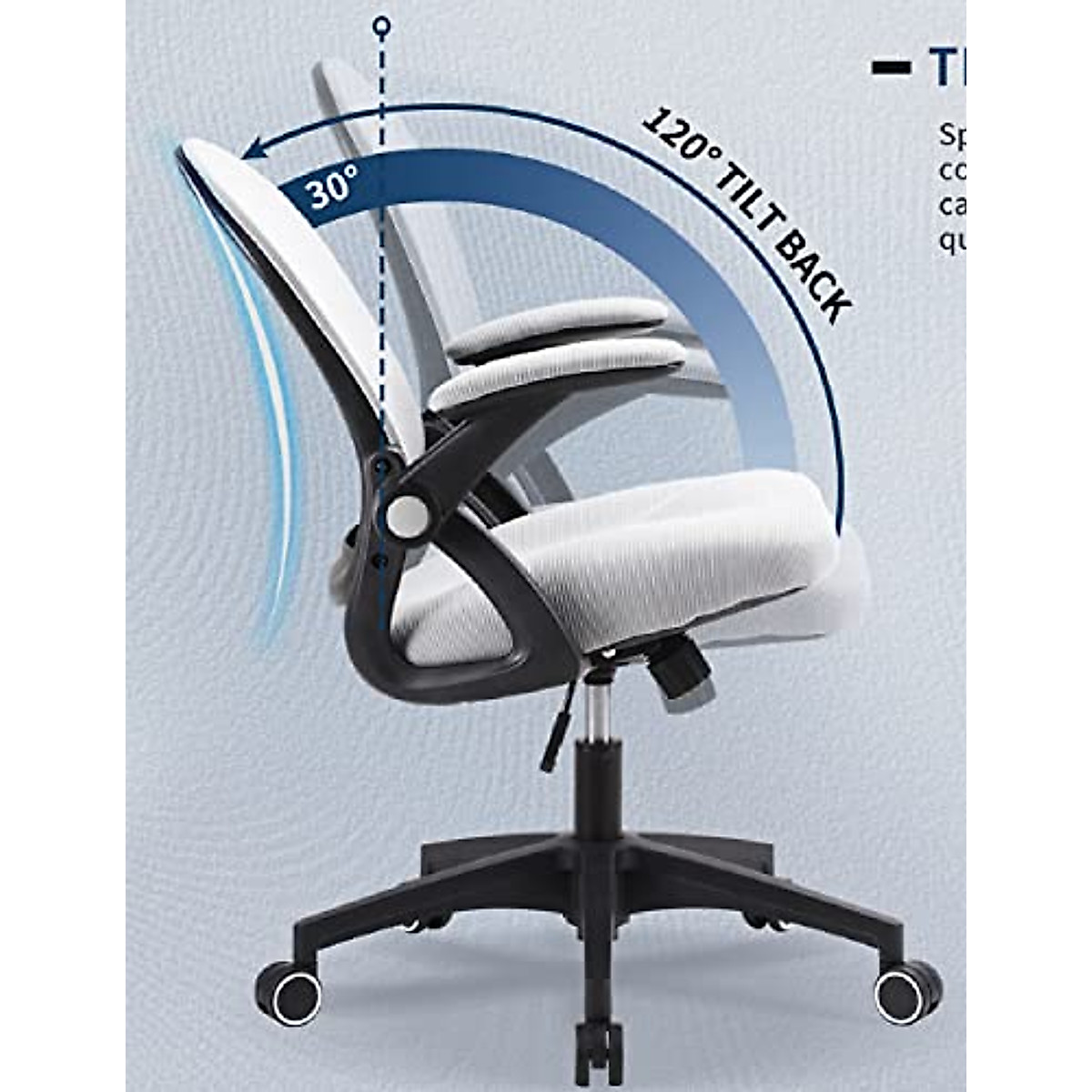 Office Chair, Ergonomic Chair Home Office Desk Chairs, Breathable Mid-Back Comfortable Mesh Computer Chair with PU Silent Wheels, Flip-up Armrests, Tilt Function, Lumbar Support (Black/Grey)