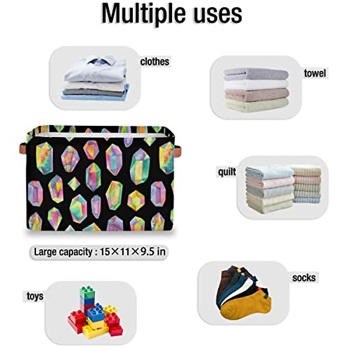 Buvan Fabric Storage Bins Rainbow Geometric Pattern Small Shelf Basket With Handles Decorative Cubes Box Organizer Containers for Shelves Home Office Decor