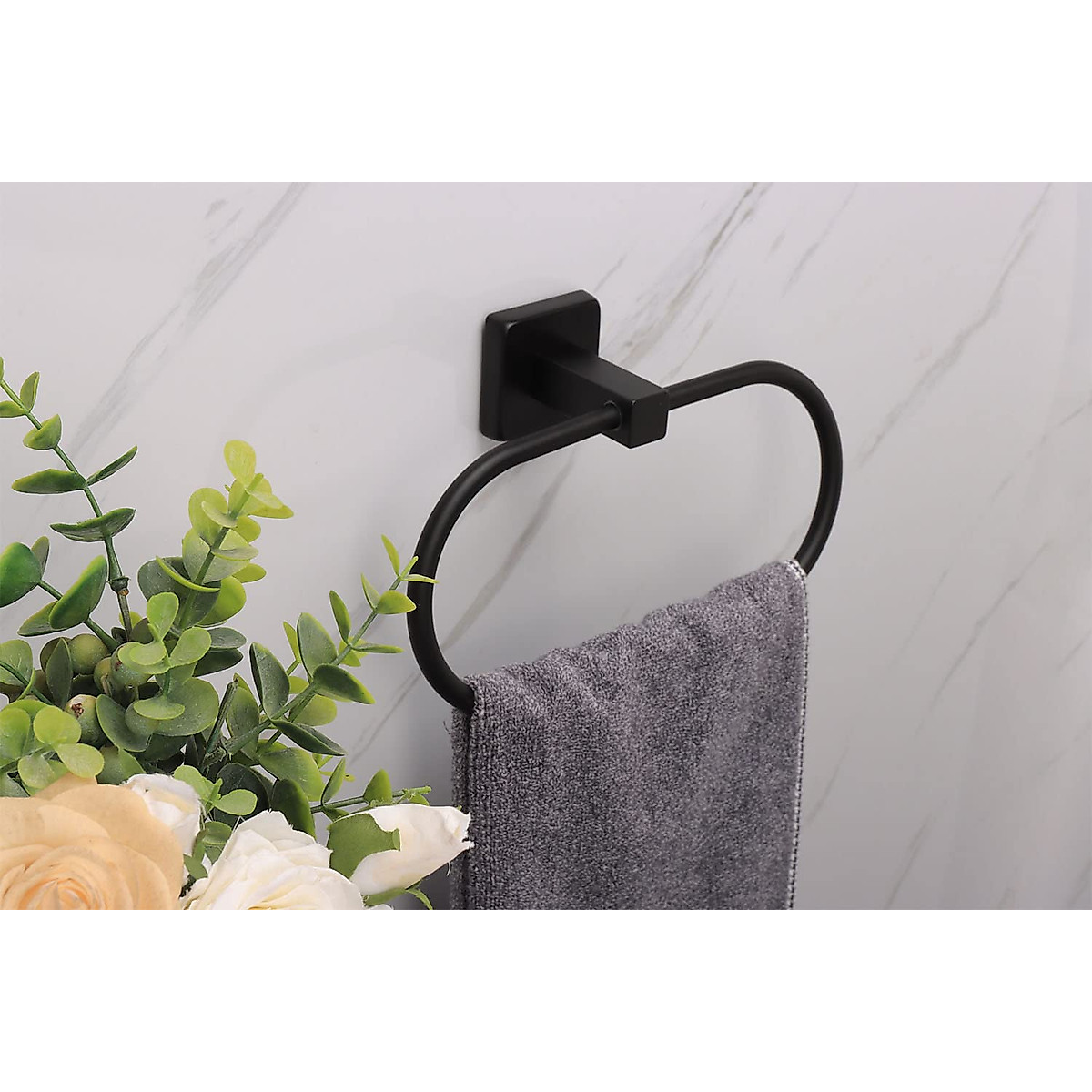 TocTen Towel Ring/Hand Towel Rack - Thicken SUS304 Stainless Steel Bathroom Hand Towel Holder Heavy Duty Unique Oval Hand Towel Hanger Wall Mounted for Bathroom Kitchen Sink (Matte Black)