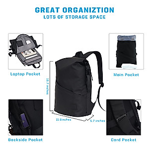 COTS Travel Laptop Backpack, Business Backpack for Men & Women Water Resistant Roll Top College School Casual Daypack Fit 15.6" Notebook (Black)