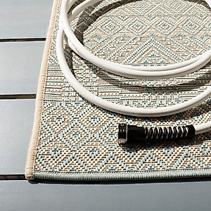 SAFAVIEH Courtyard Collection Area Rug - 8' x 10', Beige & Aqua, Moroccan Design, Non-Shedding & Easy Care, Indoor/Outdoor & Washable-Ideal for Patio, Backyard, Mudroom (CY6235-21312)