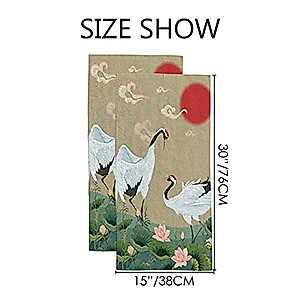 Hand Towels Face Towels Set of 2 Japanese Cranes Lotuses Asian Oriental Style Soft Comfortable Polyester Microfiber Fast Water Absorbent Towels for Bathroom Kitchen 30X15 Inch