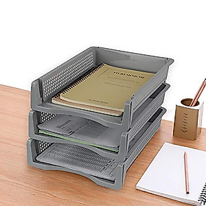 Lesbin 6-Pack Gray Plastic Stackable Paper Letter Tray