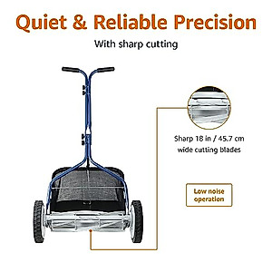 Amazon Basics 18-Inch 5-Blade Push Reel Lawn Mower with Grass Catcher, Blue