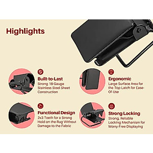 Wise Linkers Rug Clips (4 pcs) Wire Back Rug Clips for Wall Hanging Rugs Quilts Hanger Clamps Black