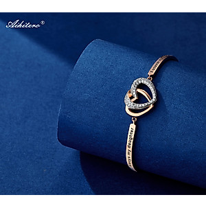 Aihitero Valentines Day Daughter Gift, ‘Always My Daughter Forever My Friend’ Love Heart Bangle Bracelet, Women Rose Gold Jewelry, Christmas Anniversary Birthday Present from Father Dad Mom Mother