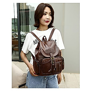 Vojad Backpack Purse for Women Fashion Leather Designer Travel Large Ladies Vintage Style Shoulder Bags with Drawstring (Deep brown)