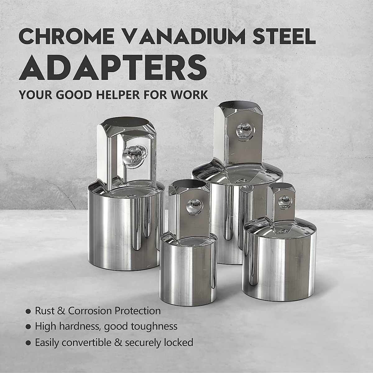 Impact Socket Adapter and Reducer Set 4-Piece for Impact Driver Ratchet Docket Extentsion Conversion Tool 1/4 to 3/8 x 3/8 to 1/4 x 3/8 to 1/2 x 1/2 to 3/8,Square Ratchet Socket Adapter,Cr-V(Silver)