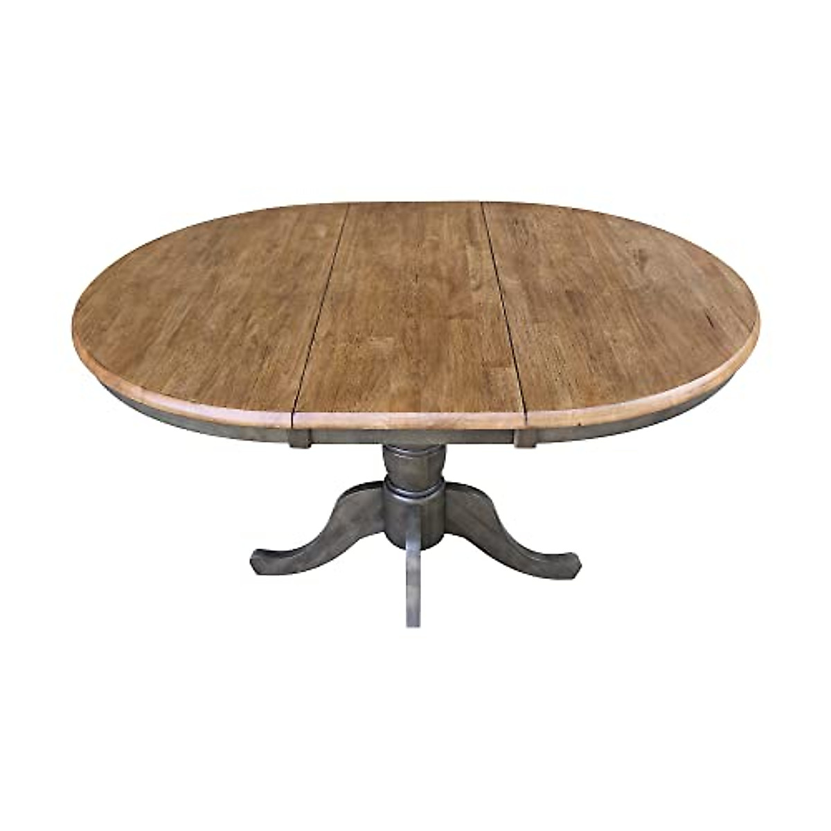 IC International Concepts 36" Round Top Pedestal 12" Leaf-29.3" H- Dining Height Dining Table, Dining Height, Hickory/Washed Coal