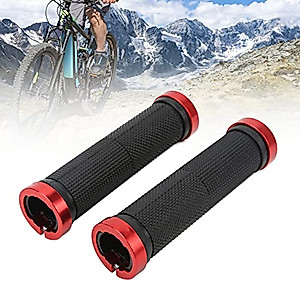 Mountain Bike Handle Bar Cover, Dustproof Bicycle Rubber Handle Bar Grips Aluminum Lock Loop Waterproof for Bike(red)