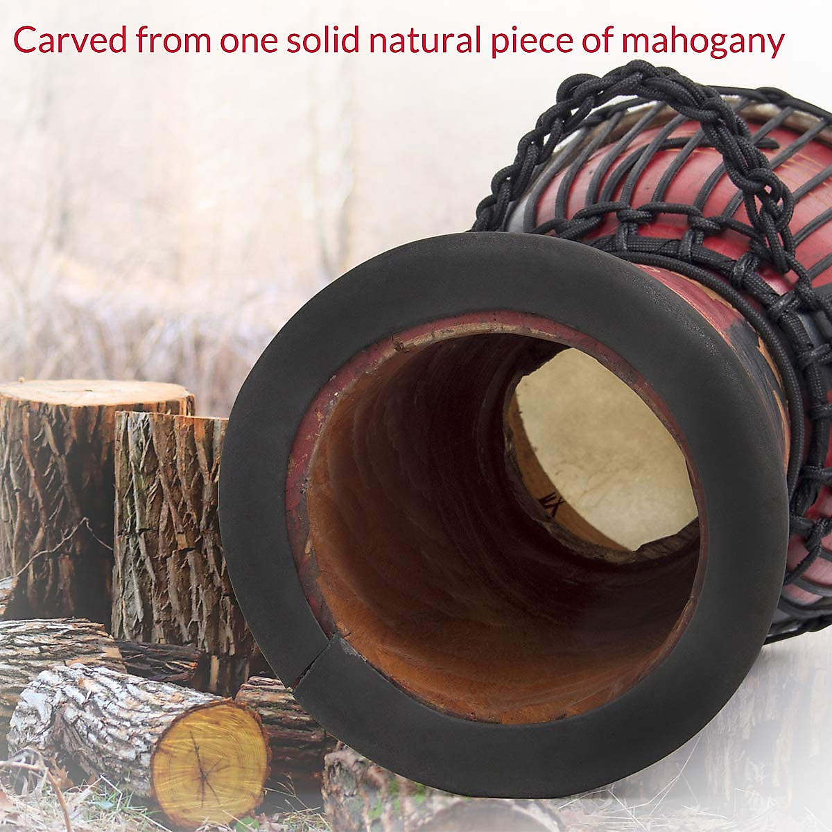 Djembe Drum, AKLOT African Drum Hand-Carved 9.5'' x 20'' Mahogany Goatskin Drumhead for Adults Beginners (Red)