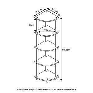 Furinno Turn-N-Tube 5 Tier Corner Display Rack Multipurpose Shelving Unit, 1-Pack, Dark Walnut & Turn-N-Tube 4-Tier Multipurpose Shelf Display Rack, Round Tubes, Dark Walnut