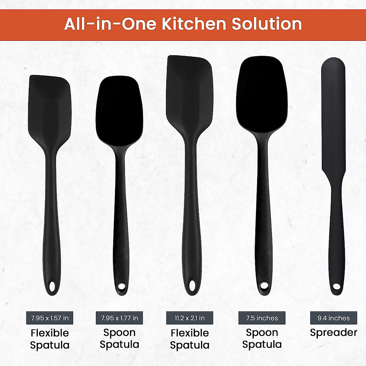 RFAQK Silicone Spatula Set 500°F(Heat Resistant -Dishwasher Safe- Stainless steel core - Non Stick -BPA Free Rubber Cooking Utensils - Hanging Holes)
