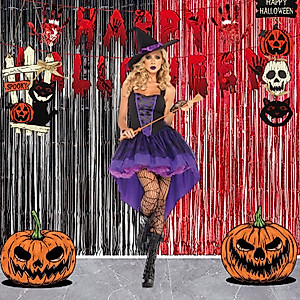 Foil Fringe Curtain Party Decorations - Black Red Metallic Tinsel Backdrop Party Steamers Curtains for Birthdays Halloweens Christmas Wednesday Stranger Theme Prom Holidays Parties Decorations