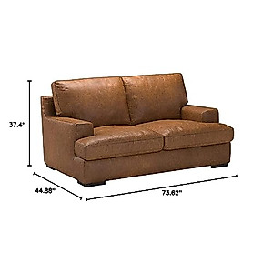 Amazon Brand - Stone & Beam Lauren Genuine Leather Down Filled Oversized Loveseat Sofa, 74"W, Cognac