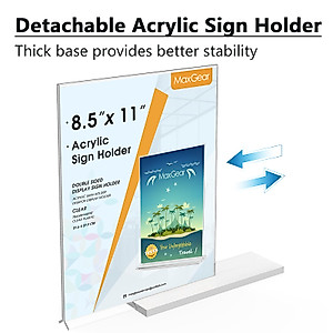 MaxGear Acrylic Sign Holder 8.5x11 Inches 2 Pack, Double Sided Clear Display Stand Table Top Paper Holder, Vertical Menu Flyer Stand, Plastic Frame for Stores, Restaurants, Hotels, Office