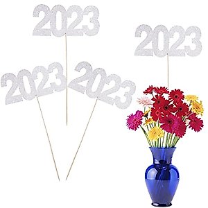 12 Pieces Glitter 2023 Centerpiece Sticks Silver Double Sided 2023 Graduation Party Sticks 2023 Floral Picks Table Centerpiece Topper for 2023 Graduation New Year Party Decoration Supplies,4.9x9.1"