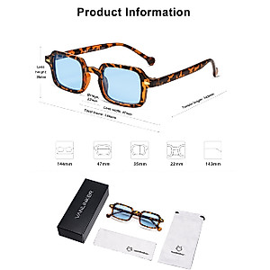 VANLINKER Retro Rectangle 90s Sunglasses for Women Men Trendy Small Square Vintage Shades VL9749 Tortoise/Blue Tinted Lens