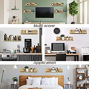 Floating Wall Shelves for Living Room - Set of 2, 23.6" Long, Modern Wooden Design with 3 Color Variations, European Quality, Ideal Wall Mounted Shelves for Home and Office (Light Walnut)