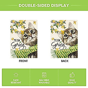 AVOIN colorlife Meow Spring Cat Garden Flag 12x18 Inch Double Sided Outside, Floral Seasonal Yard Outdoor Flag