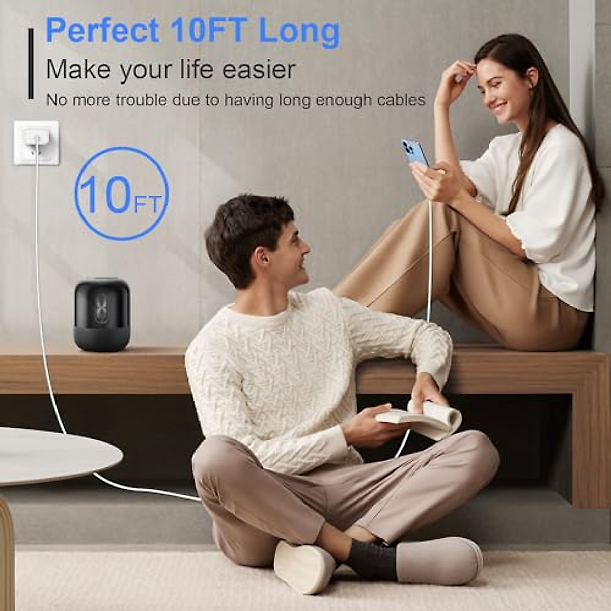 USB C to Lightning Cable 10 FT Compatible with iPhone, 2 Pack 10FT Long Type C Cable (White)