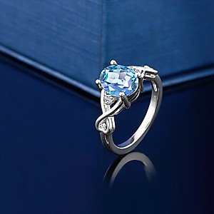 Gem Stone King 925 Sterling Silver Millennium Blue Mystic Quartz and White Topaz Women's Ring (1.85 Cttw, Gemstone Birthstone, Available In Size 5, 6, 7, 8, 9)