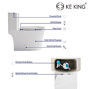 KE KING Water Saving 0.8/1.28 GPF High Efficient Dual-Flush Elongated One-Piece Toilet with Comfort Chair Seat ADA Height, Sleek White Toilet Bowl