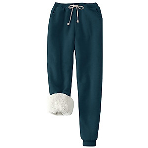 Flygo Women's Winter Warm Fleece Joggers Pants Sherpa Lined Athletic Active Sweatpants(DarkBlue-M)