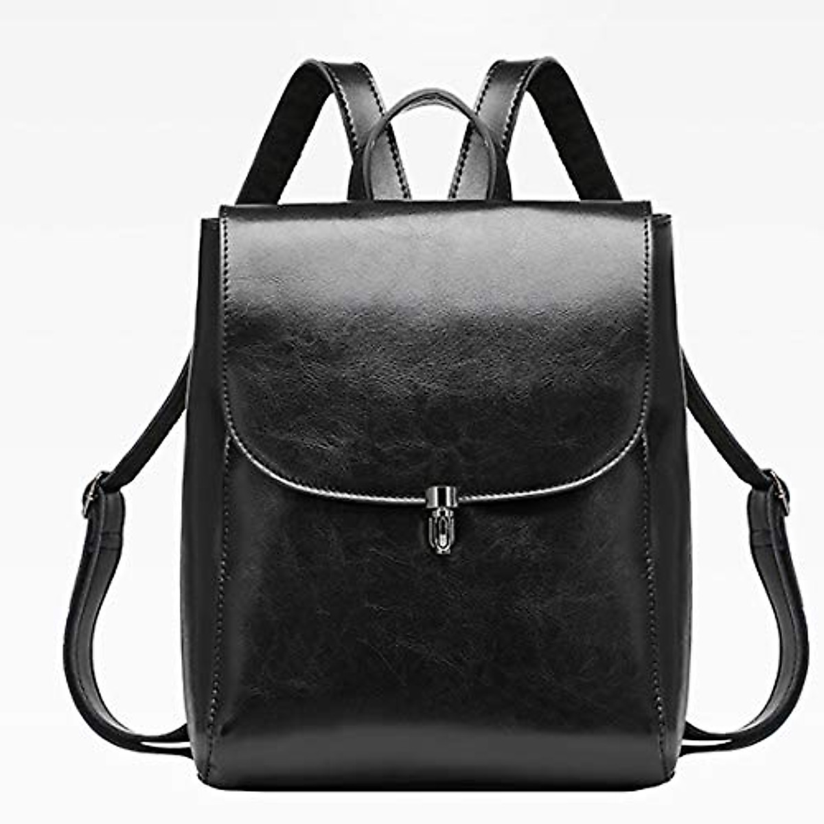 HESHE Women’s Leather Backpack Casual Style Flap Backpacks Daypack for Ladies (Black)