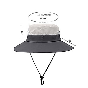 Womens Summer Sun Hat Beach Hat Wide Brim Outdoor UV Protection Hat Foldable Cool Mesh Ponytail Bucket Hat (Grey+Beige)