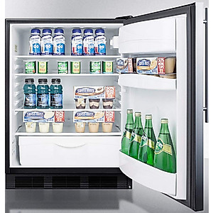 Summit Appliance FF6BKSSHV Freestanding Counter Height All-refrigerator for General Purpose Use with Auto Defrost, Stainless Steel Wrapped Door, Professional Thin Handle and Black Cabinet