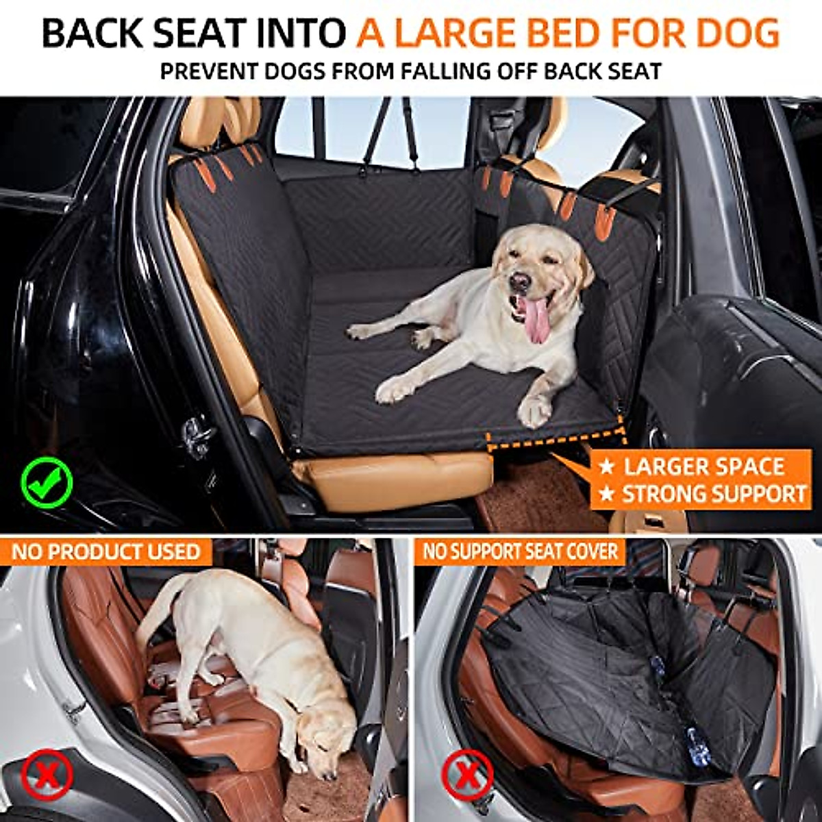 YJGF Back Seat Extender for Dogs,Dog Car Seat Cover for Back Seat Bed Inflatable for Car Camping Air Mattress,Dog Hammock for Car Travel Bed,Non Inflatable Car Bed Mattress for Car SUV Truck (Black)