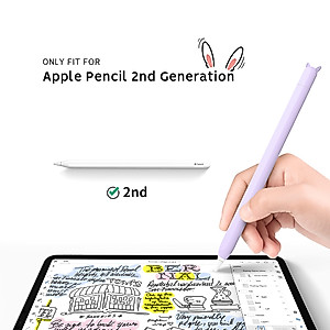 3 Pack Cute Ear Case Silicone Skin Cover for Apple Pencil 2nd Generation Accessories Compatible with iPad Pro 11 12.9 inch(White, Pink,Purple)